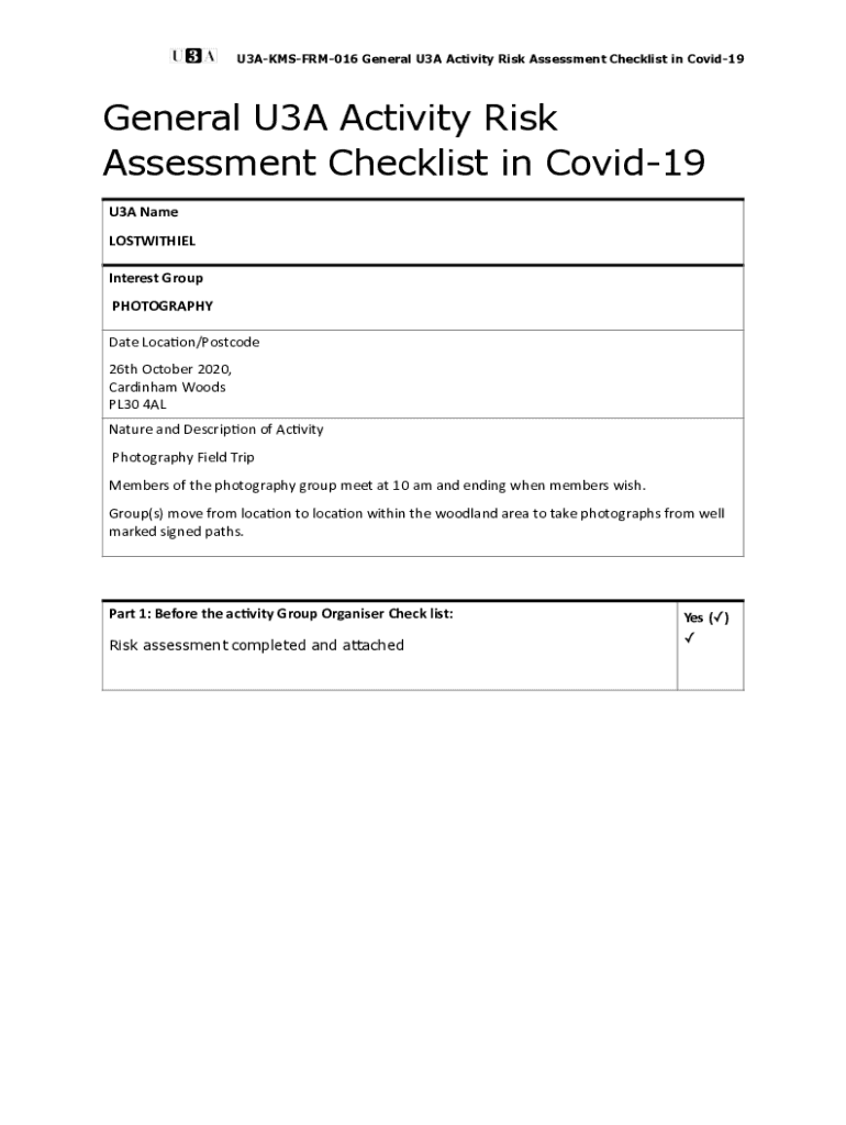 Fillable Online Risk Assessment forms ( from National Site) & Incident ...
