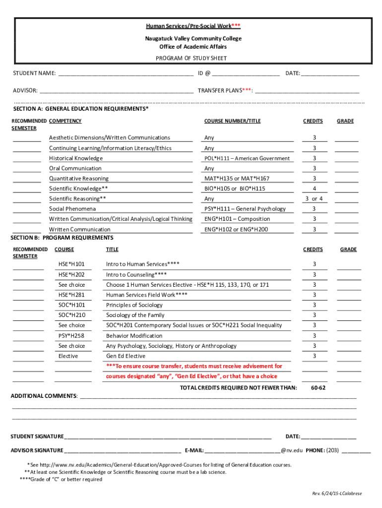 Fillable Online Social Work and Human Services Pre-Major, AA-DTA ...