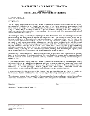 Fillable Online Consent Form General Release and Waiver of Liability ...