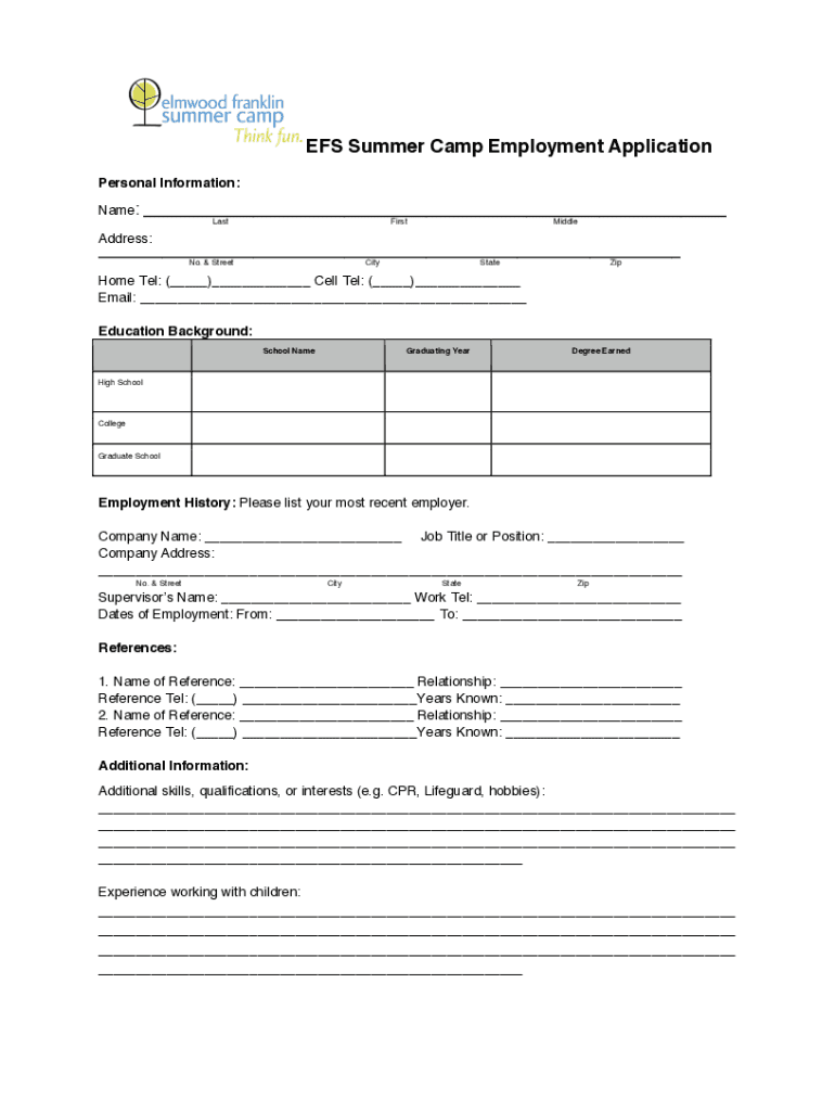 Fillable Online ESF Camps - NJ, PA, MD, CT, and NY - Summer Camps for ... Fax Email Print ...