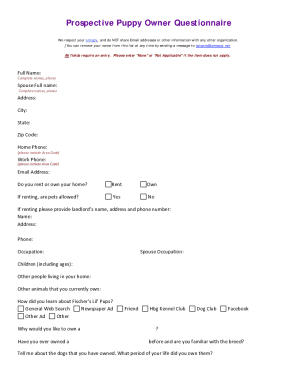 Fillable Online Prospective Puppy Owner Questionnaire Fax Email Print ...