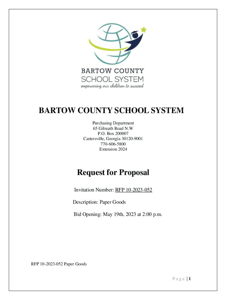 Fillable Online BARTOW COUNTY SCHOOL SYSTEM INVITATION FOR BID Fax ...