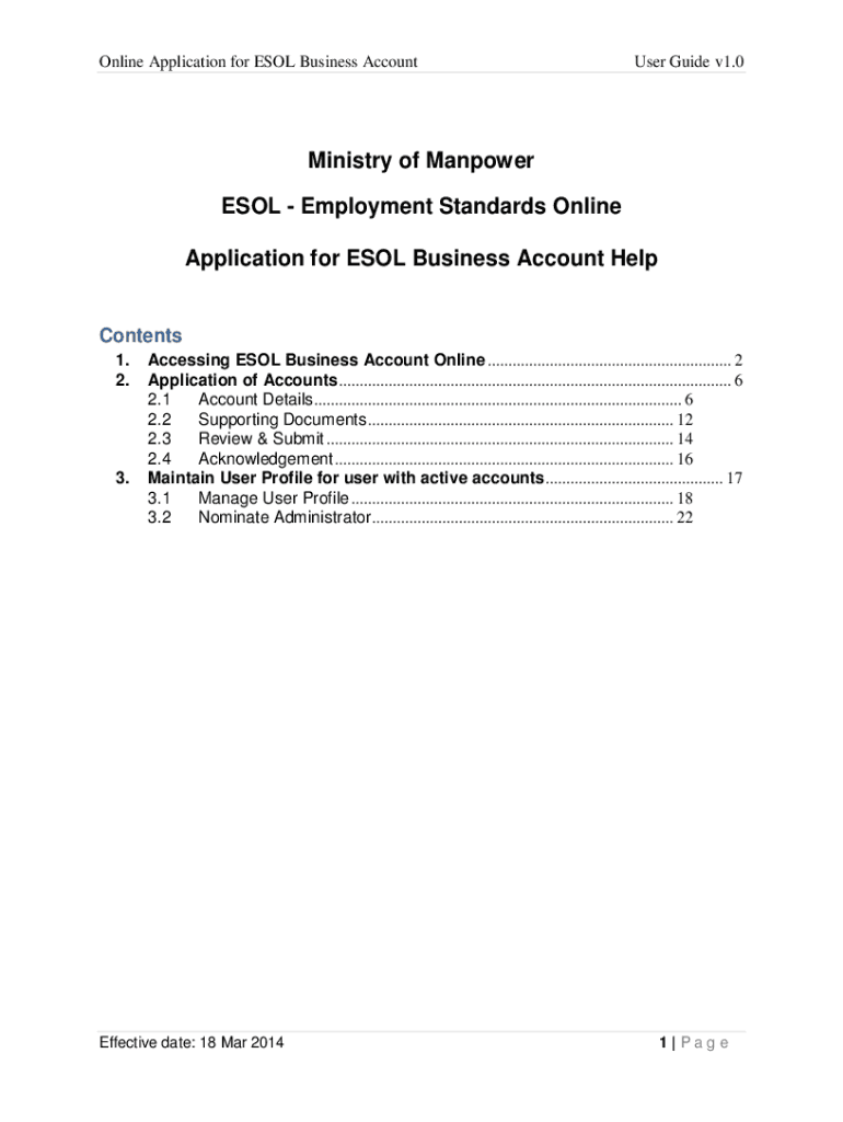 Fillable Online Employment Standards Online Application for ESOL ...