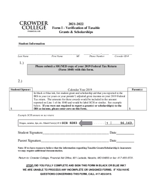 Fillable Online 2021-2022 Form I - Verification of Taxable Grants ...