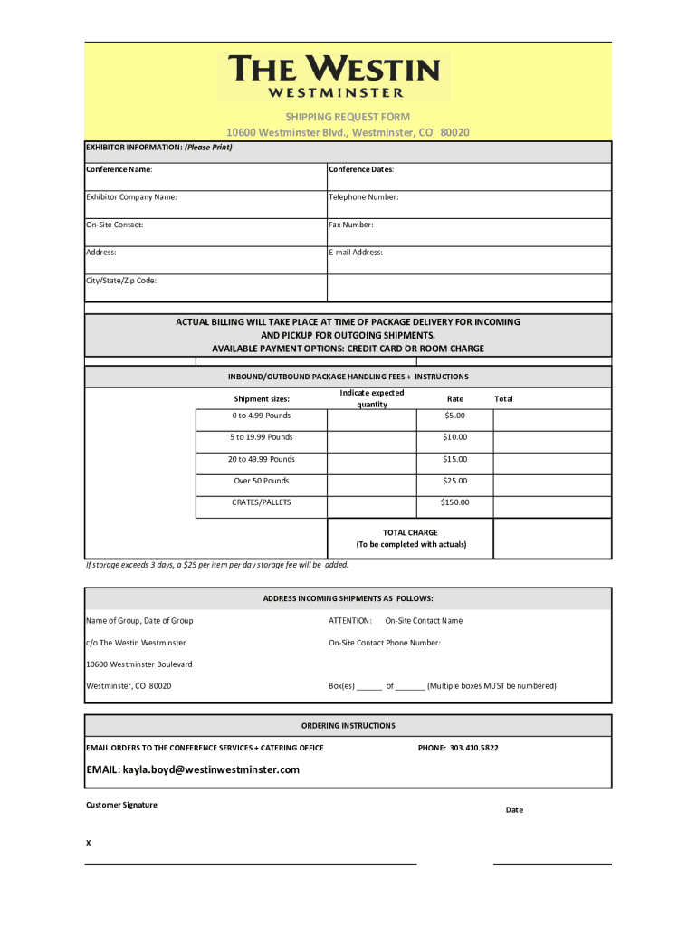 Fillable Online SHIPPING REQUEST FORM 10600 Westminster Blvd ... Fax ...