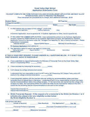 Fillable Online Great Valley High School Application Submission Form Fax Email Print - pdfFiller