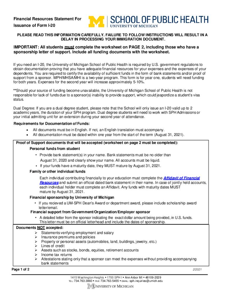 Fillable Online Financial Resources Statement for Issuance of form I-20 ...