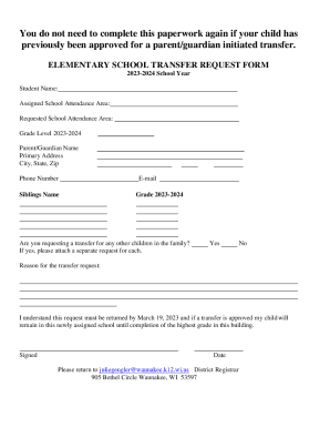 Fillable Online elementary school transfer request form Fax Email Print ...