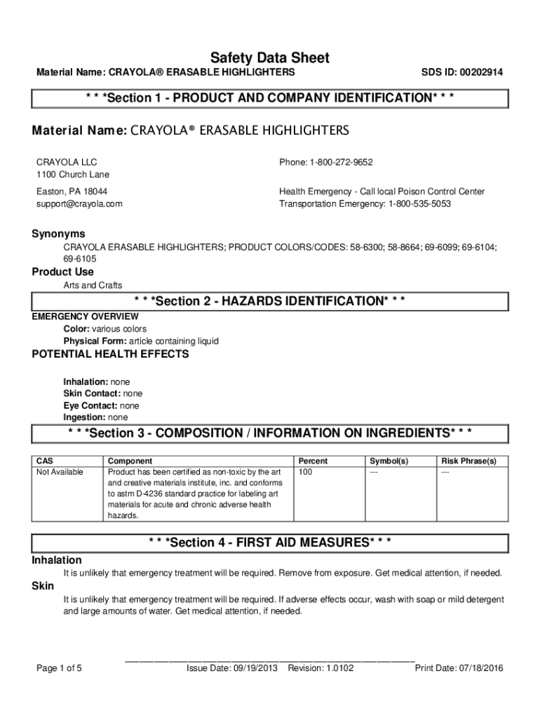 Fillable Online Crayola Take Note! Erasable Highlighters, 6 Per Pack, 3 ...