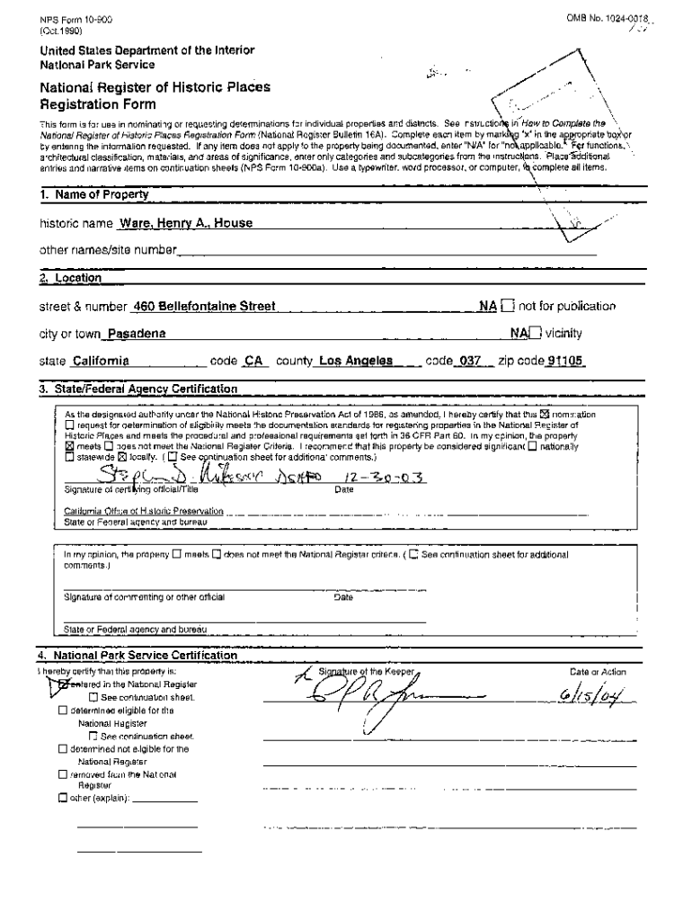 Fillable Online NFS Form 10-900 0MB No. 1024-0018 ( ... Fax Email Print ...
