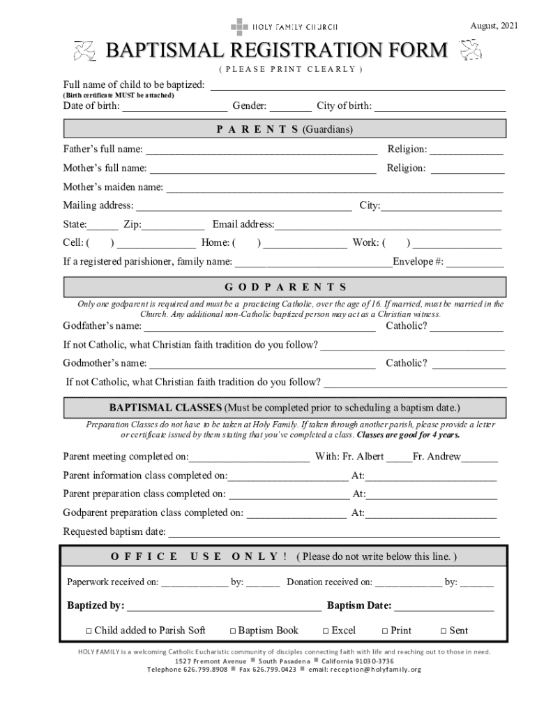 Fillable Online Baptism Information Form - Church of St. Stephen Fax ...