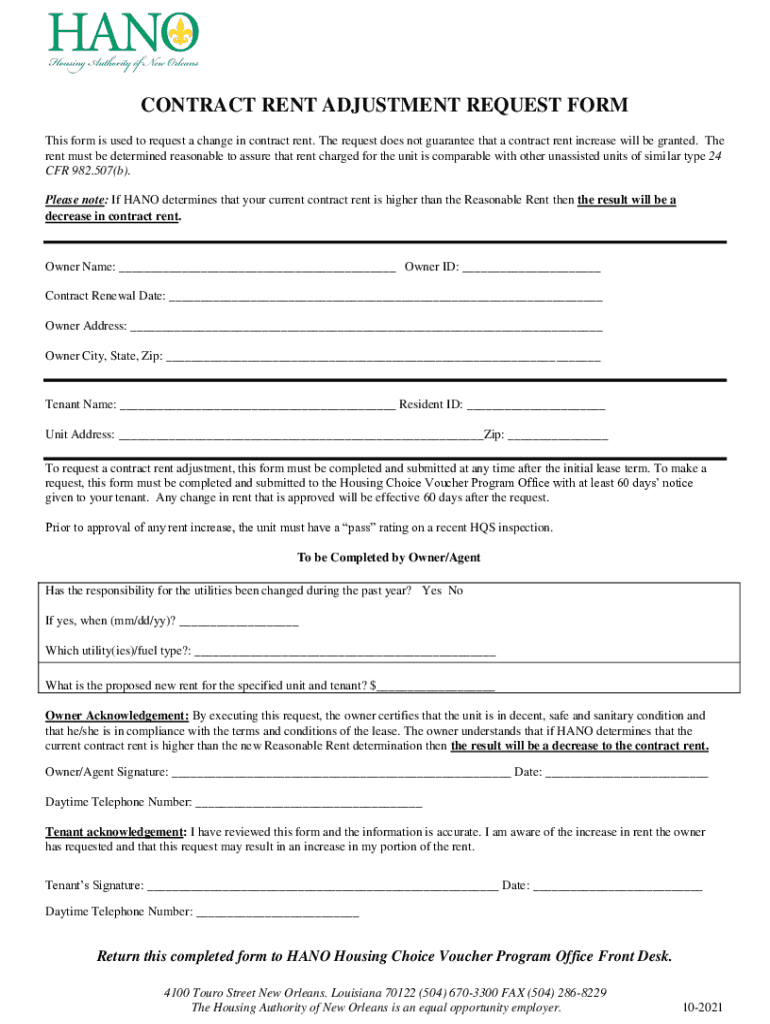 Fillable Online This form is used to request a change in contract rent ...