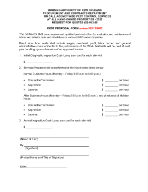 Fillable Online REQUEST FOR PROPOSALS FOR PEST CONTROL ... Fax Email ...