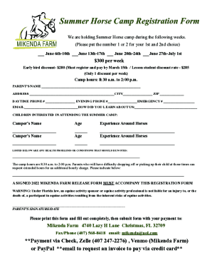 Fillable Online Overnight Camp Dates and Rates Fax Email Print - pdfFiller