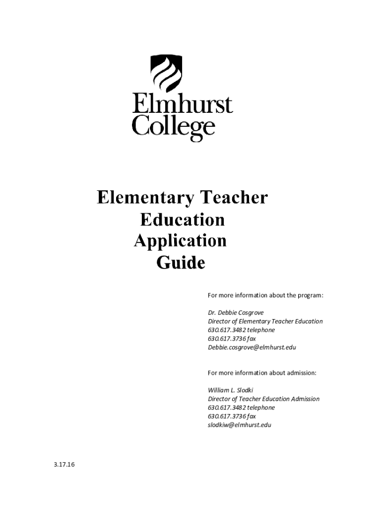 Fillable Online Elementary Teacher Education Application Guide Fax ...