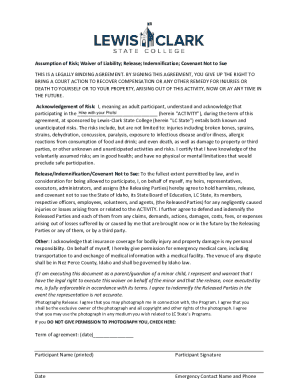 Fillable Online assumption of risk, release, and indemnification ...