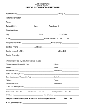 Fillable Online Physical Therapy Intake Form Template Fax Email Print ...