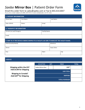 Fillable Online Saebo Mirror BoxPatient Order Form Fax Email Print ...