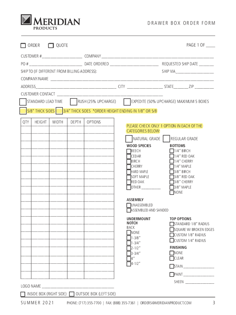 Fillable Online Drawer Box Order Form Fax Email Print - pdfFiller