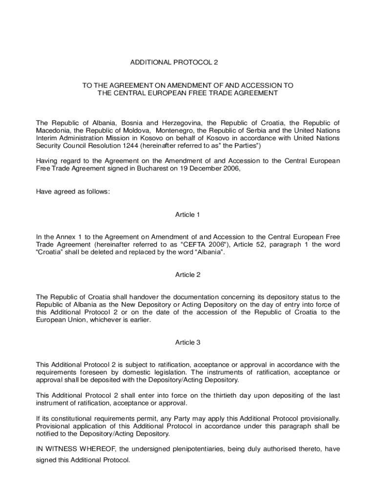 Fillable Online Additional Protocol 2 to the Agreement on Amendment of ...