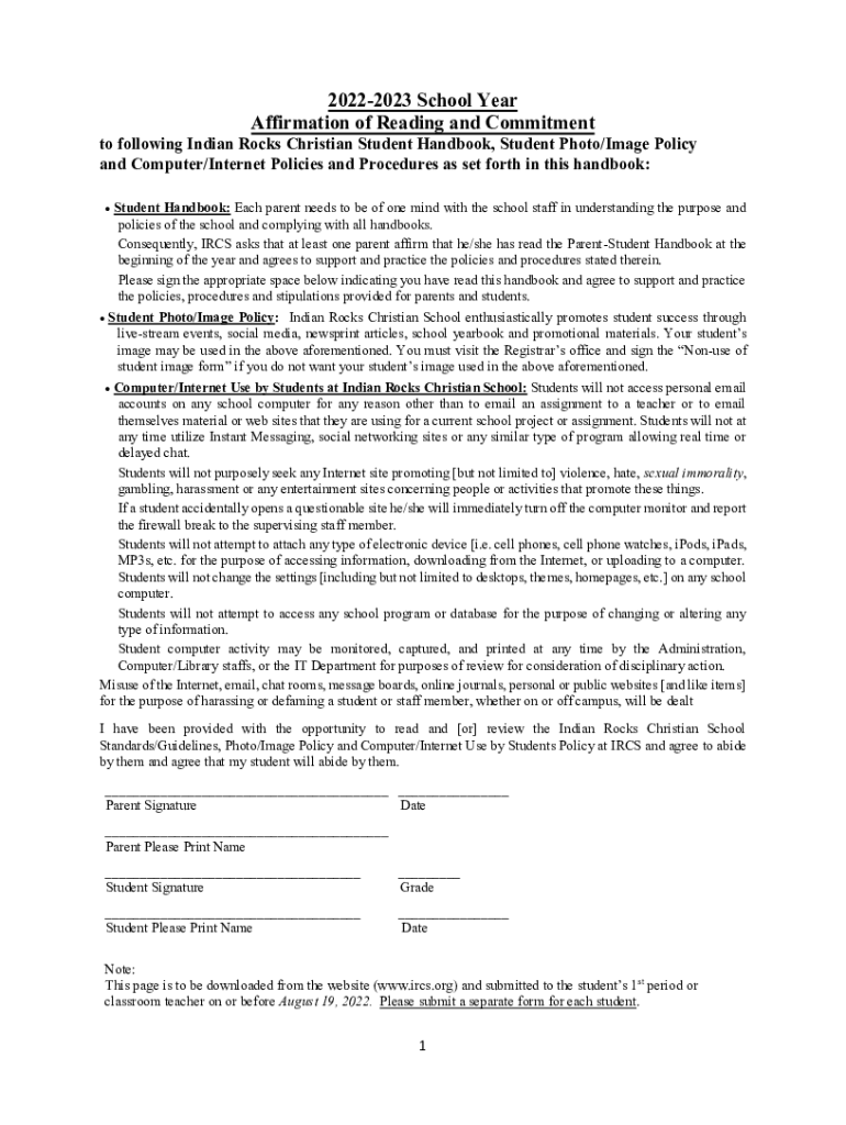 Fillable Online Affirmation of Reading and Commitment to following ...