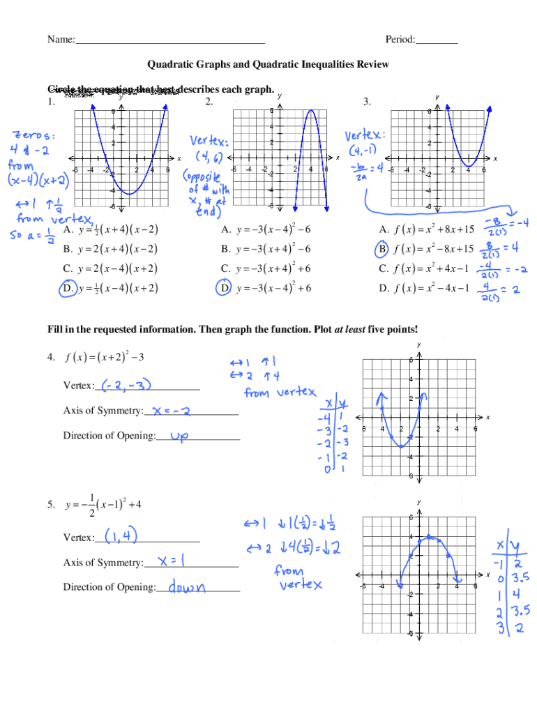 Fillable Online Graph a Quadratic Inequality in Two Variables (Form ...