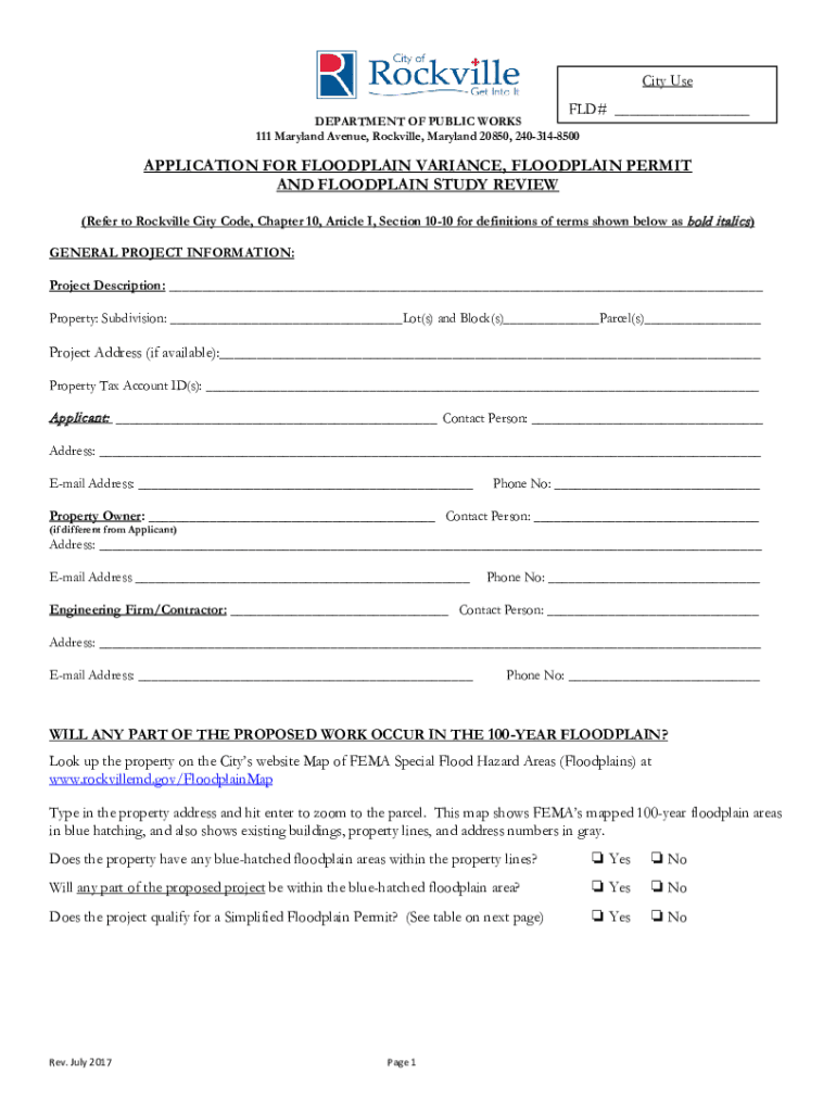 Fillable Online APPLICATION FOR FLOODPLAIN VARIANCE, FLOODPLAIN ... Fax ...