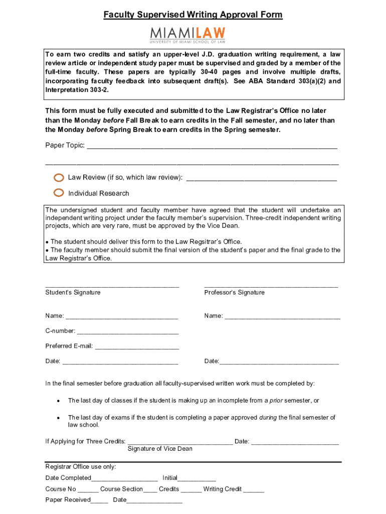 Fillable Online Faculty Supervised Writing Approval Form Fax Email Print - pdfFiller