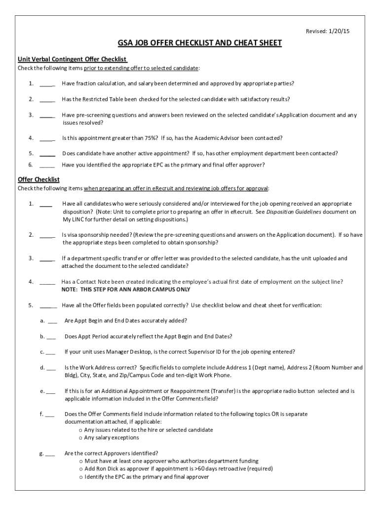 Fillable Online gsa job offer checklist and cheat sheet Fax Email Print ...