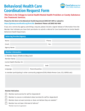 Fillable Online Behavioral Health Care Coordination Request Form Fax ...