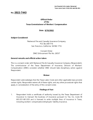 Fillable Online Consent Order: Redwood Fire and Casualty Company Fax ...