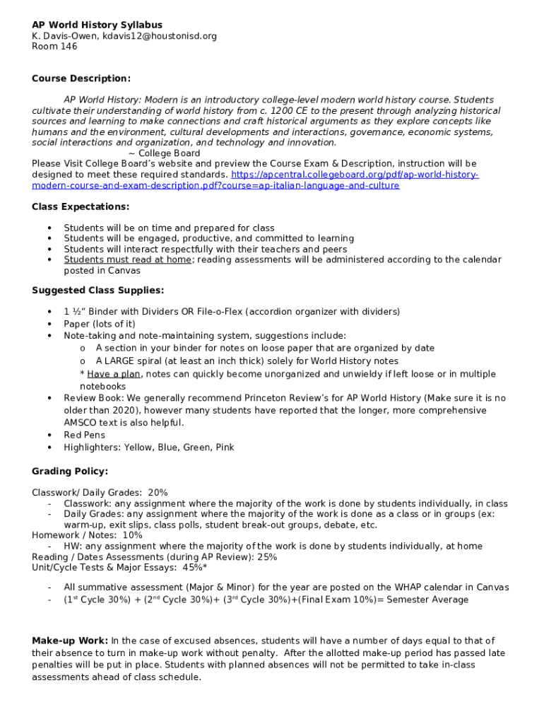 AP World History Units, Topics, and Key Concepts Doc Template | pdfFiller