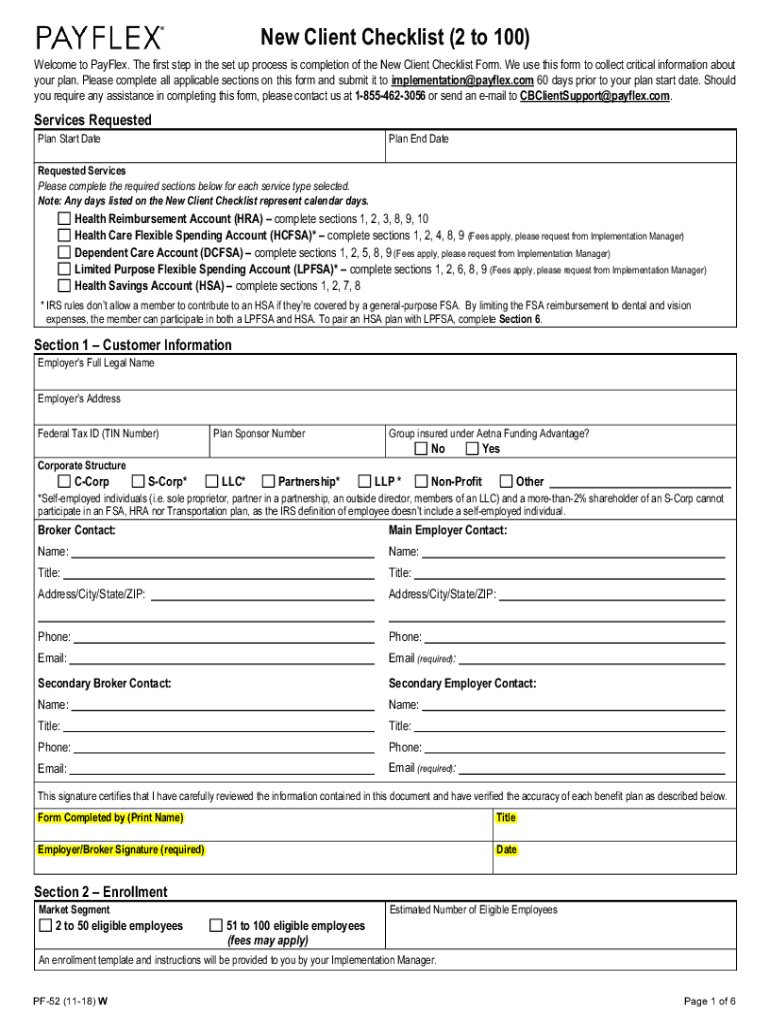 Fillable Online PayFlex - New Client Checklist (2 to 100). Accessible ...