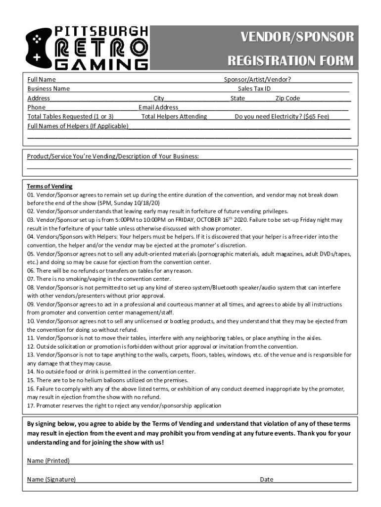 Fillable Online VENDOR/SPONSOR REGISTRATION FORM Fax Email Print ...