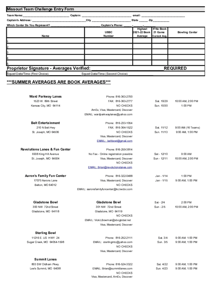 Fillable Online Get the free Missouri Team Challenge Entry Form Fax ...