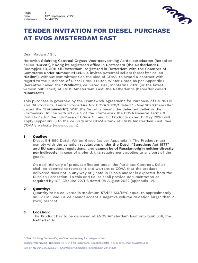 Fillable Online TENDER INVITATION FOR DIESEL PURCHASE AT EVOS ... Fax ...