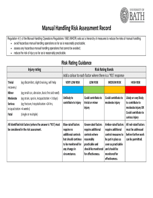 Fillable Online Manual handling Generic Risk Assessment form Fax Email ...