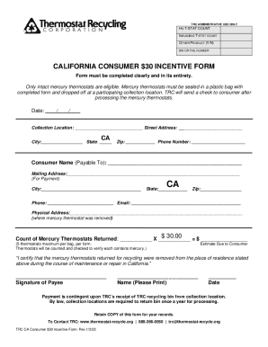 Fillable Online CALIFORNIA CONSUMER $30 INCENTIVE FORM Fax Email Print ...
