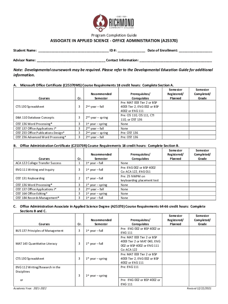 Fillable Online Office Systems and Supervision - AAS Degree/Certificate Fax Email Print - pdfFiller