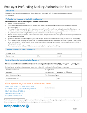 Fillable Online Employer Prefunding Banking Information and ...
