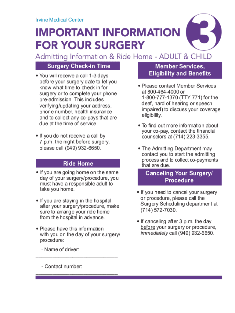Fillable Online Checklist for Surgery / Consent Forms / Insurance Information Fax Email Print ...
