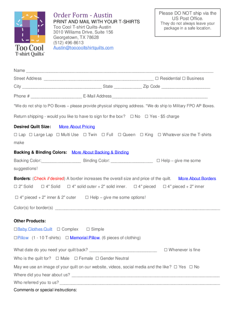Fillable Online Order Form - Austin Fax Email Print - pdfFiller