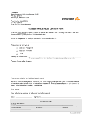 Fillable Online Suspected Fraud and Abuse Complaint Form Fax Email ...