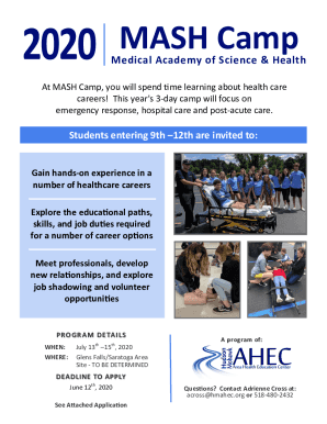 Fillable Online MASH Camps - Northern Area Health Education Center, Inc ...