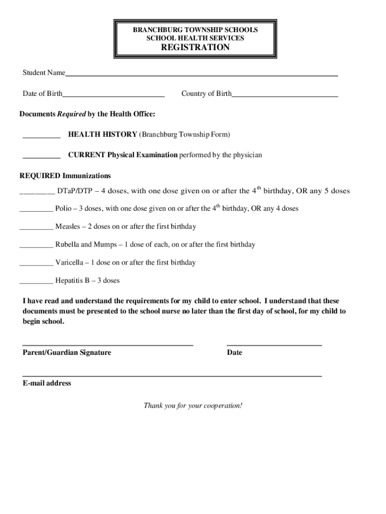 Fillable Online Health Records Required for Registration FAQs Fax Email ...