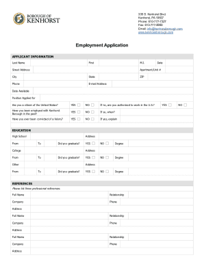 Fillable Online Kenhorst Borough Employment Form-ADA. Fillable ...