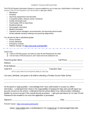 Fillable Online PARENT FOCUS APPLICATION Fax Email Print - pdfFiller