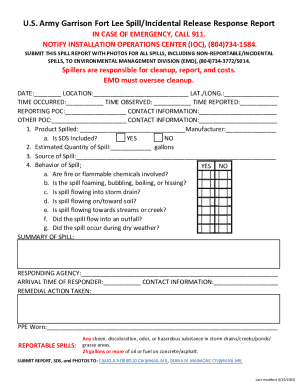 Fillable Online Fort Lee Spill Response Poster and Report Form. Fort ...