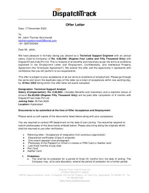 Fillable Online Offer Letter Fax Email Print - pdfFiller
