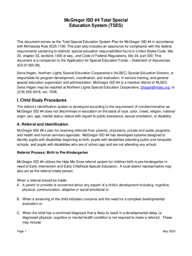 Fillable Online McGregor ISD 4 Total Special Education System Manual and Restrictive Procedures ...